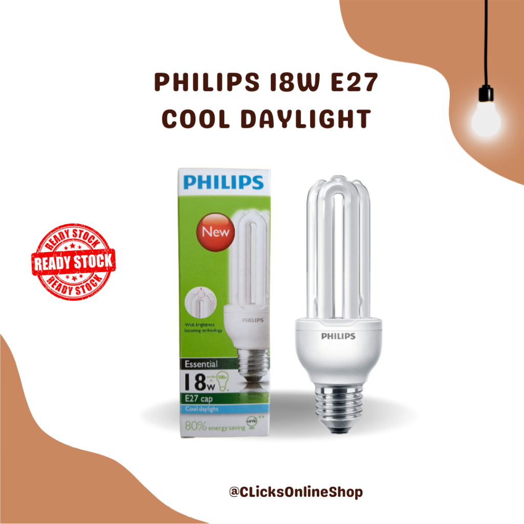 PHILIPS 18W E27 Cap Cool Daylight 80% Energy Saving Essential /PHILIPS 18W E27 Cap Warm White ...
