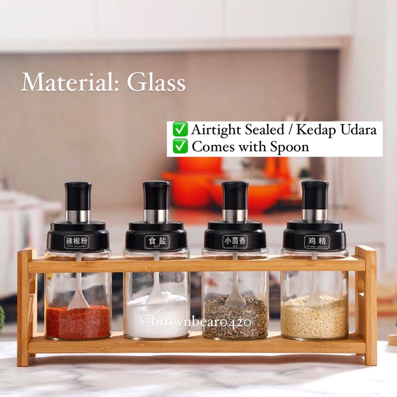【♻️Safe Grade Glass】Airtight Condiment Seasoning Spice Glass Jar Bottle ...