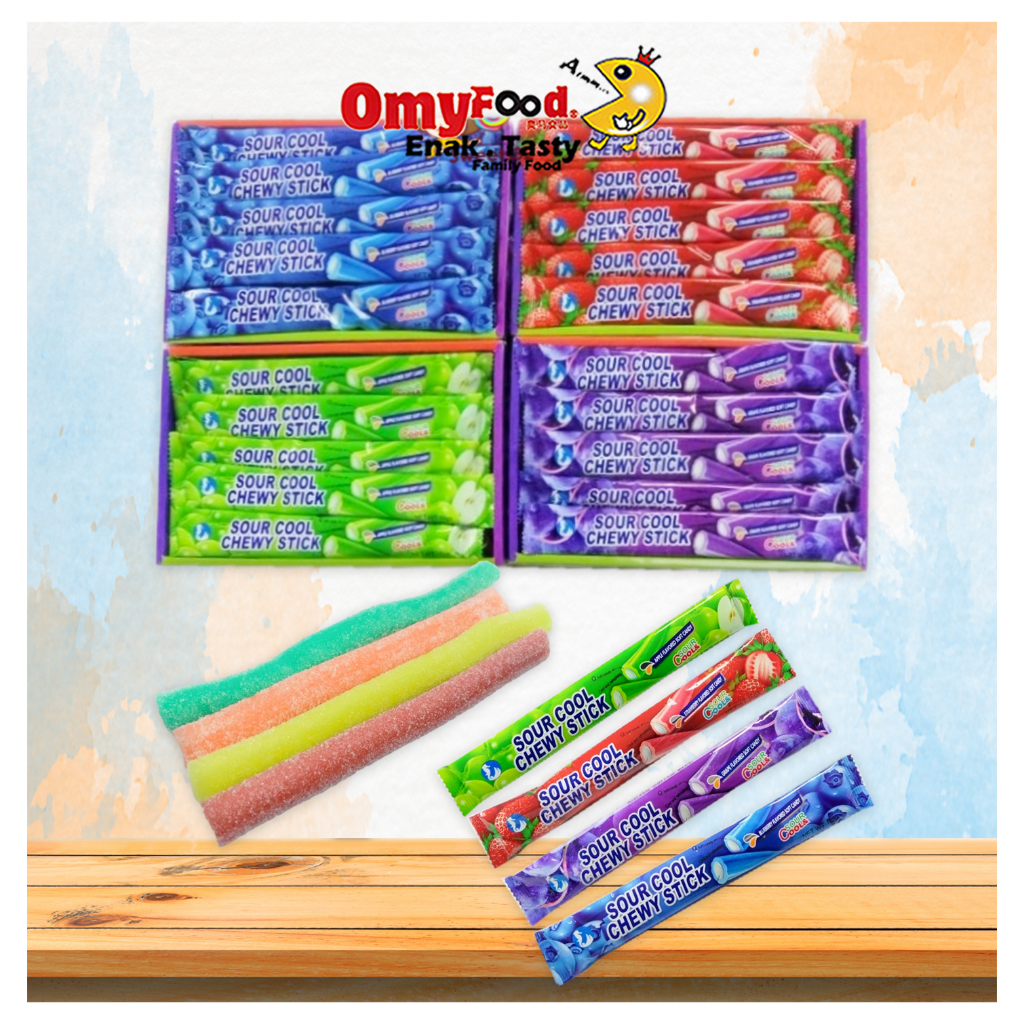 30pcs (1box) Sour Cool Chewy Stick [Apple / Blueberry / Grape ...