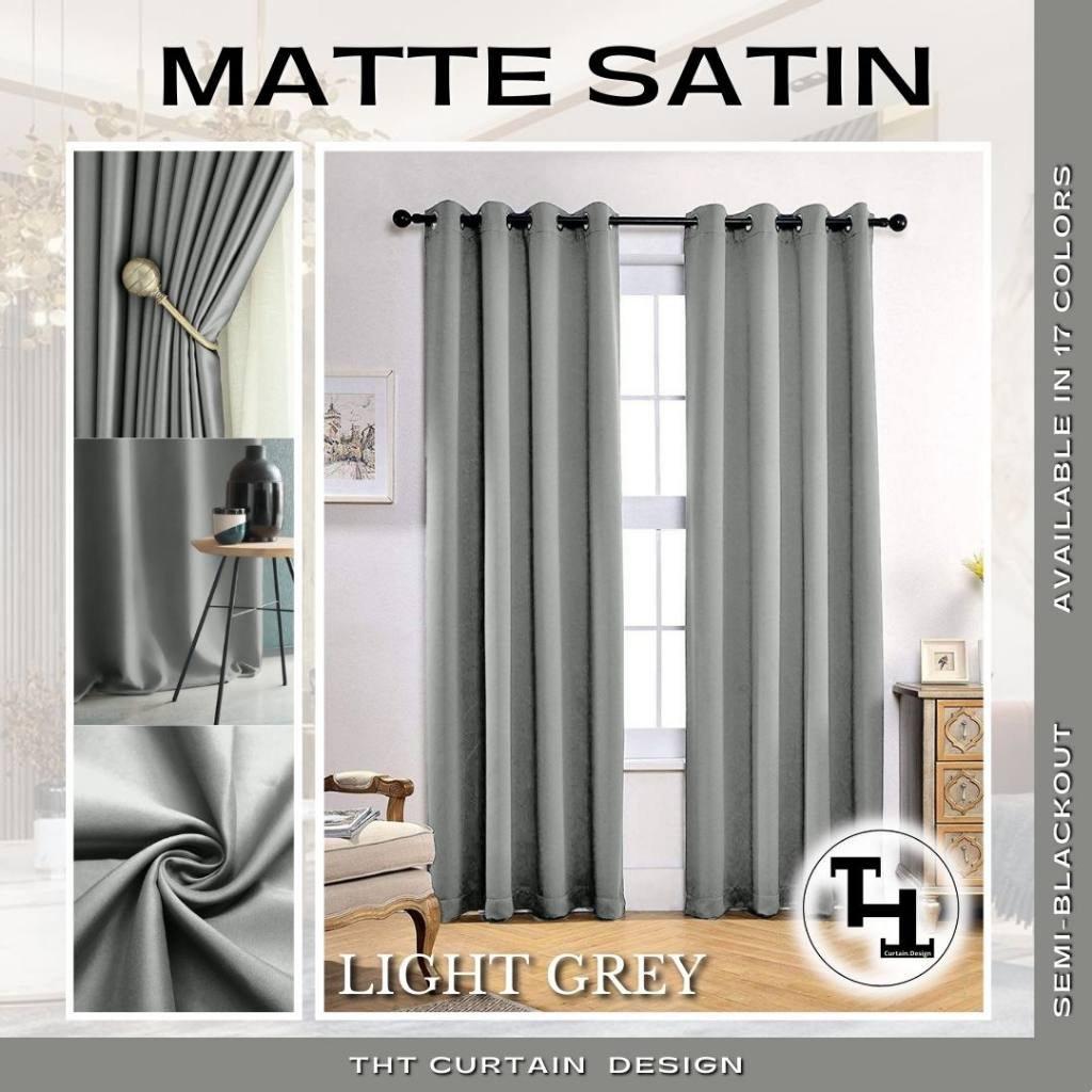 Matte satin Light Grey Langsir Semi-Blackout For Windows, Room and ...