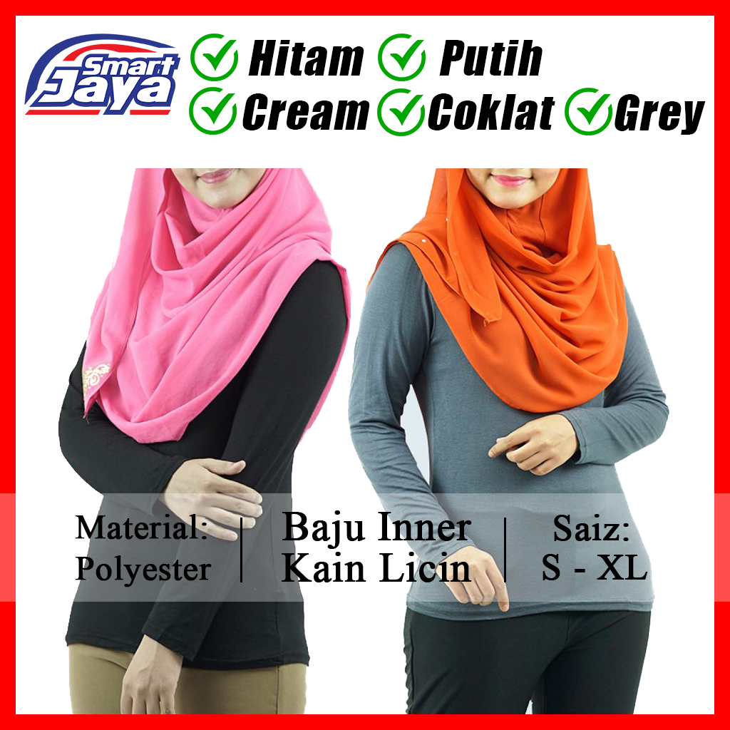 Inner Wanita Lengan Panjang Warna/Inner Warna Licin/S-XL #2701 (#-Ready ...
