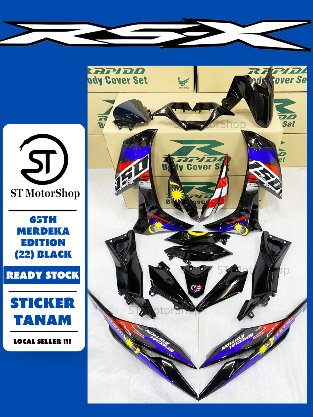 HONDA RSX RS-X 150 65TH MERDEKA EDITION (22) BLACK COVER SET (STICKER ...