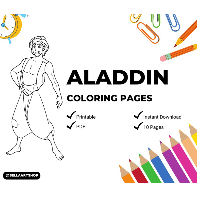 Aladdin Coloring Page Book, Adults + kids- Instant Download Coloring ...