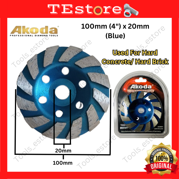 AKODA 4”/100MM HEAVY DUTY DIAMOND CUP WHEEL AS04-CW100B (BLUE) FOR HARD ...