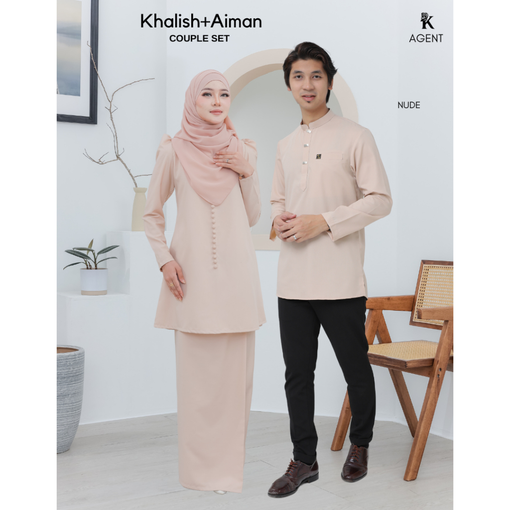COUPLE SET KURUNG MODEN KHALISH DAN KURTA AIMAN COLOUR NUDE BY KASMIZA ...