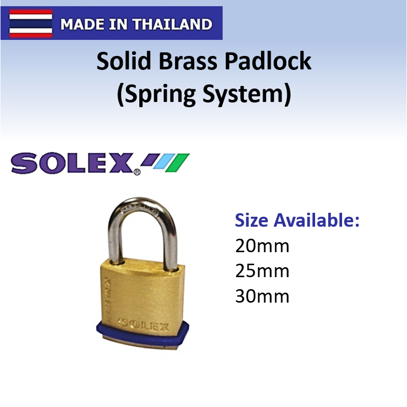 SOLEX Solid Brass Padlock (Spring System) – 20mm/25mm/30mm | Shopee ...