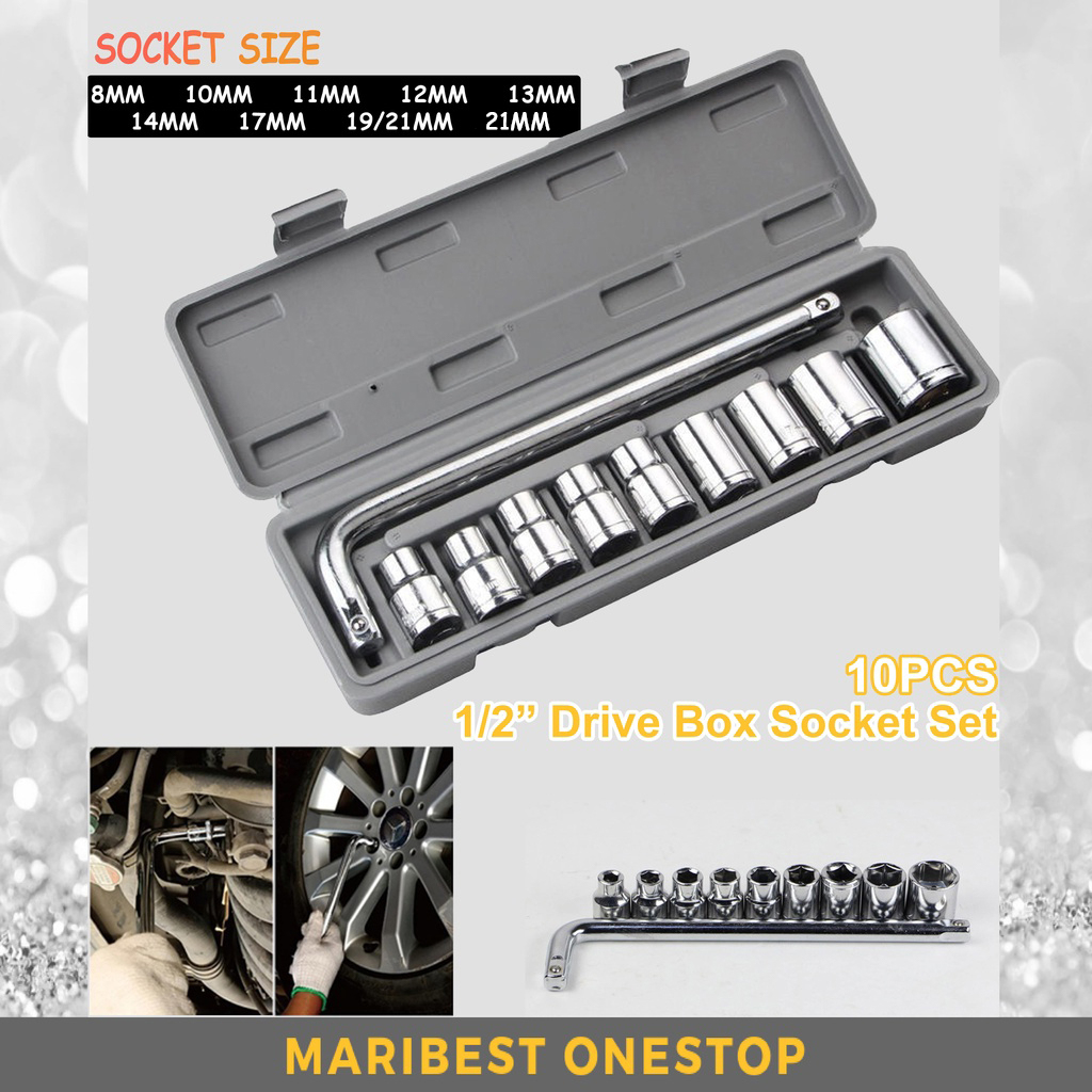 10PCS 1/2" DRIVE BOX SOCKET SET 8MM -21MM (MLG-1810) SEPANA SOKET 套筒扳手 ...