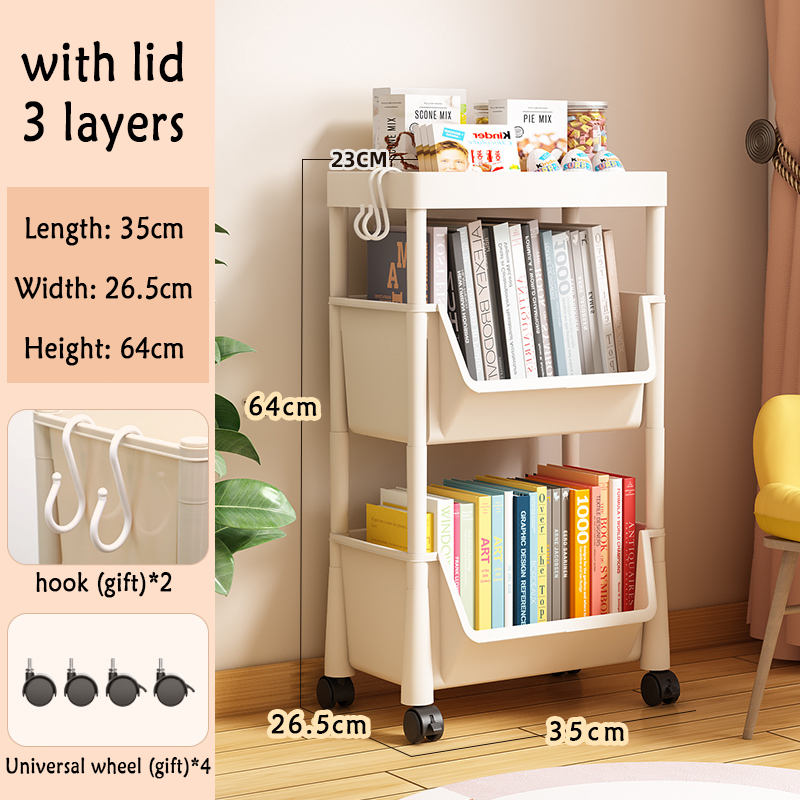 Multi-Layer Storage Rack With Wheels Movable Book Shelf Rack Household ...