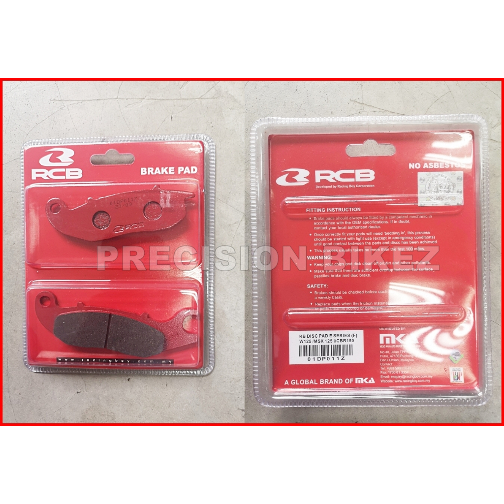 RCB FRONT DISC BRAKE PAD E SERIES W125 / MSX 125 i / CBR150 S SERIES ...