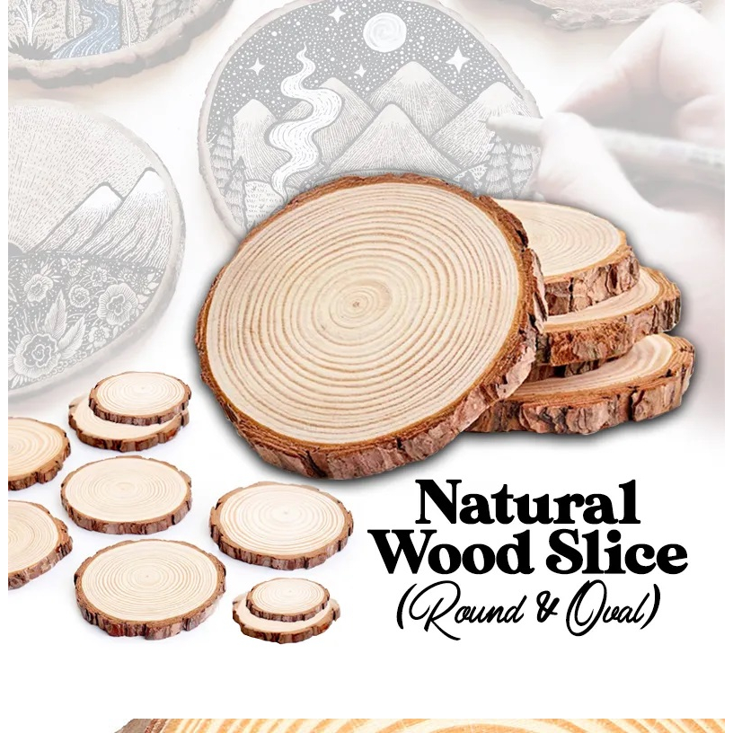 Natural Tree Slice Wooden Circle with Bark Log Discs for DIY | Shopee ...