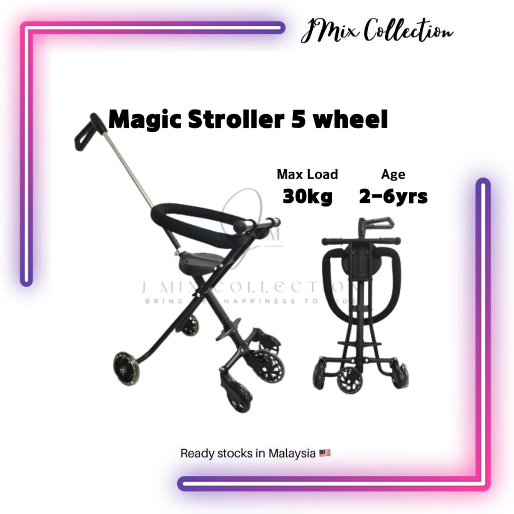 Ready Stock !!! MAGIC STROLLER 5 WHEEL Folding Tricycle Hand Push ...