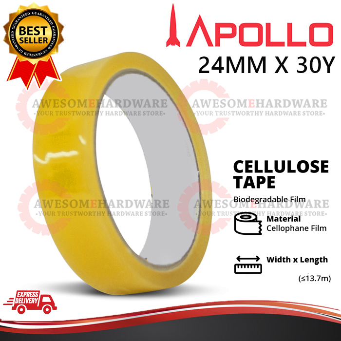 APOLLO BRAND 1" 24MMX30Y CELLOPHANE TAPE TRANSPARENT OPP STATIONERY ...
