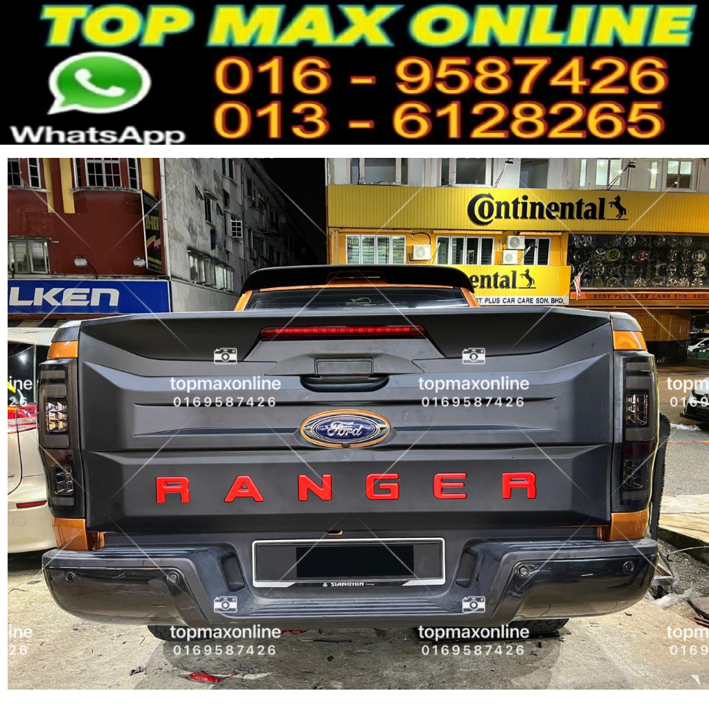 ford ranger t6 t7 T8 rear bonnet trunk cover guard with spoiler led ...