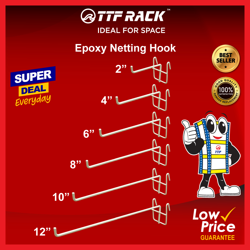 TTF Rack™ (NH@10PCS) Epoxy Netting Hook White Black Color Wire Mesh ...