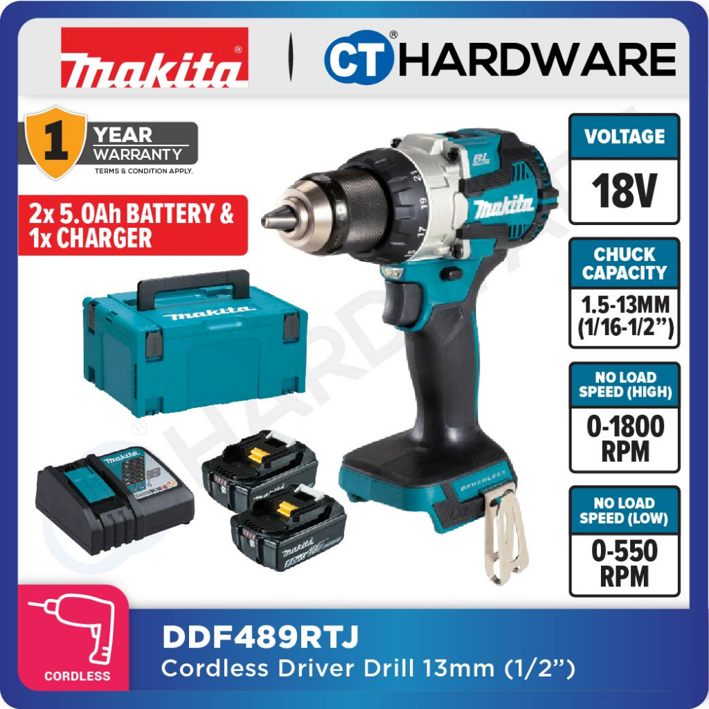 MAKITA DDF489Z | DDF489RTJ CORDLESS DRIVER DRILL 18V | 13MM 1/2" | 80NM | 550-1800RPM | Shopee ...