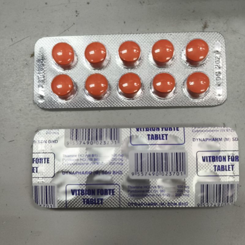 VITBION FORTE [Vitamin B1,B6,B12] Tablet (10's/strip) vitbion 10biji e ...