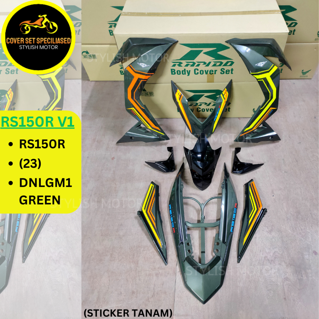 (STICKER TANAM/AIRBRUSH) RAPIDO COVER SET HONDA RS150 RS150R V1/V2/V3 (23) DNLGM1 GREEN (HIJAU ...