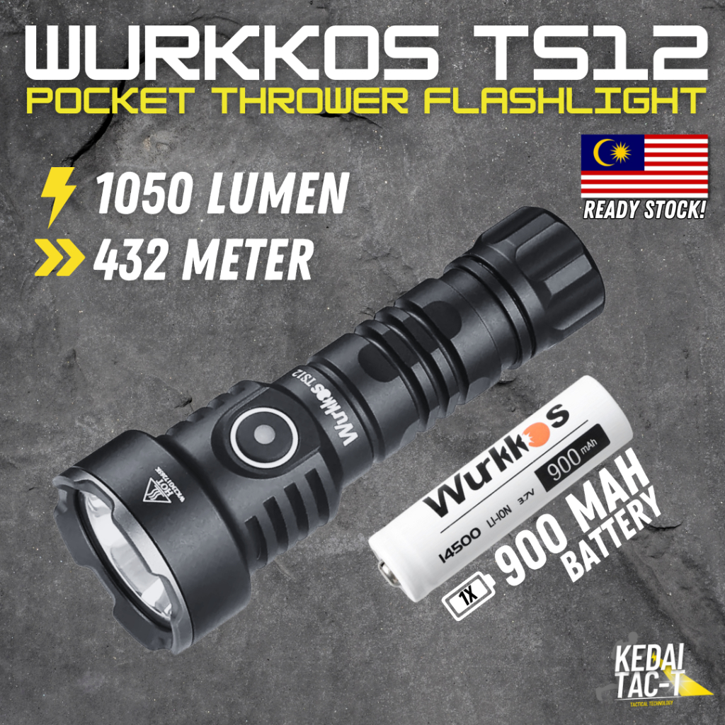 WURKKOS TS12 - Pocket Thrower Flashlight - 432 Meter Light Distance ...
