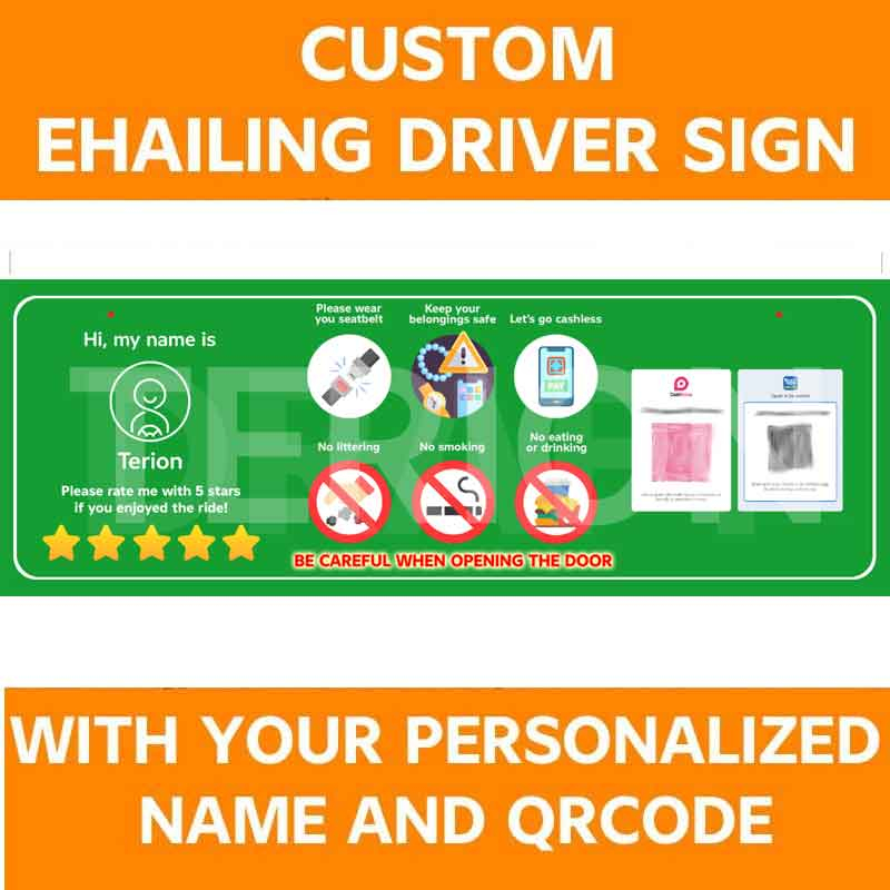 Personalized Ehailing Driver Sign with Name and E-Wallet QR Code **PLS ...