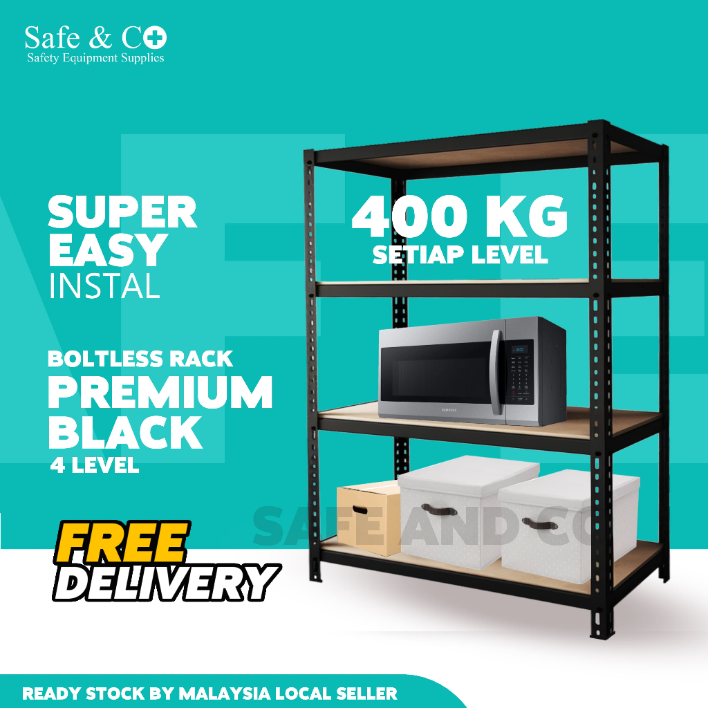 Black 4 Tier Rak Boltless Rack Heavy Duty Rak Besi Bertingkat Rak Dapur ...