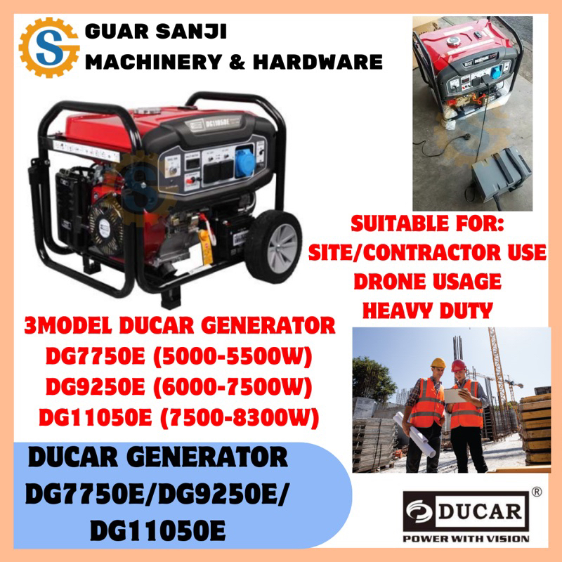 DUCAR GENERATOR DG7750E 5000-5500W DG9250E 6000-7500W DG11050E 7500-8300W GEN SET SITE USE ...