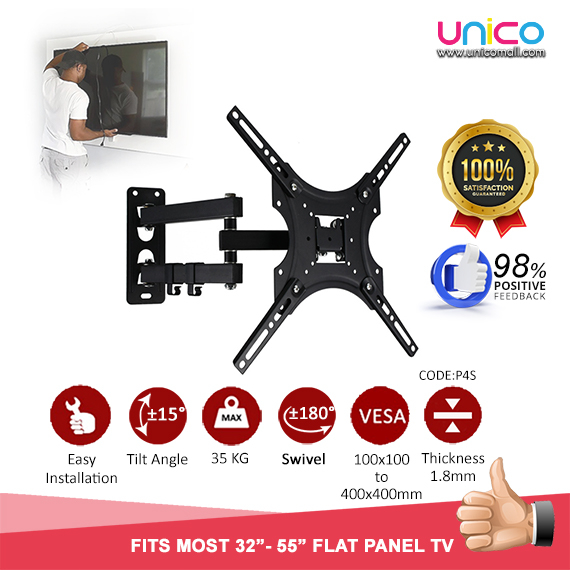 Unicomall 32" to 55" inch Full Motion Adjustable LCD LED Plasma TV Wall Mount Bracket with Built ...