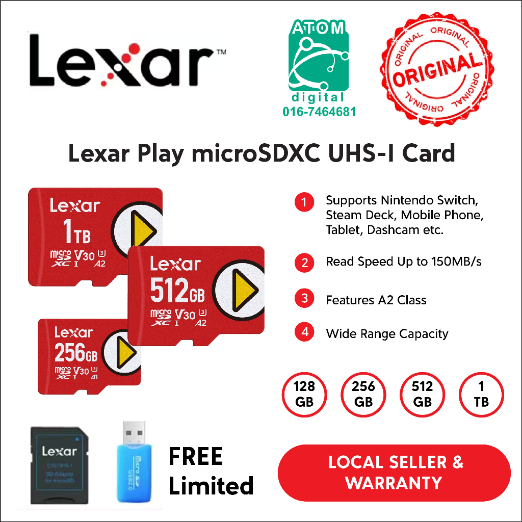 Lexar PLAY microSDXC UHS-I Card, C10, U3, V30, A2, Read Speed Up to ...