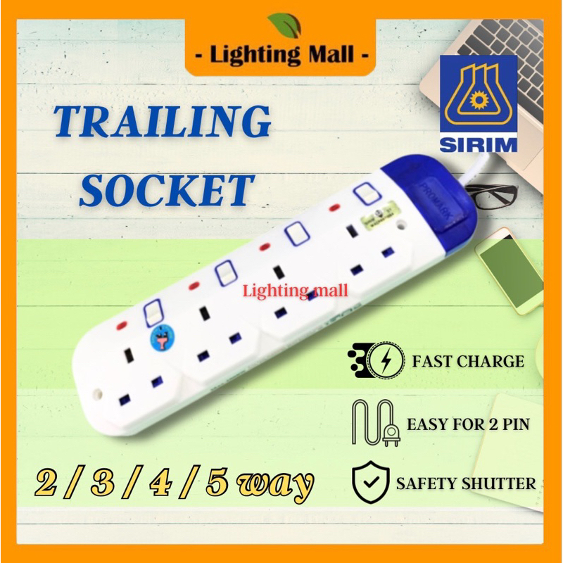 [sirim] 2m 5m White Series Portable Extension Trailing Socket Extension Plug Adapters 1 25mm X