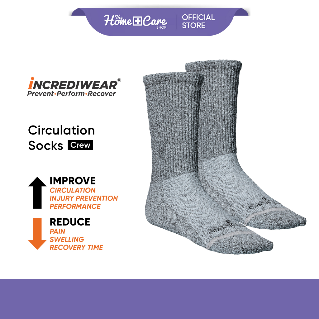 INCREDIWEAR Circulation Socks (Crew- Grey) Pain Relief Blood ...