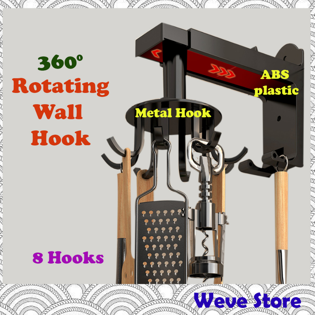 Kitchen Rotating Hanger Wall Mounted 8 Hooks Hanger Cooking Utensil ...