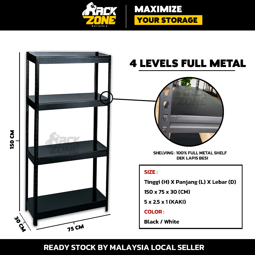 RACKZONE Home Rak Dapur Besi Bertingkat Serbaguna Boltless Rack Shelf ...