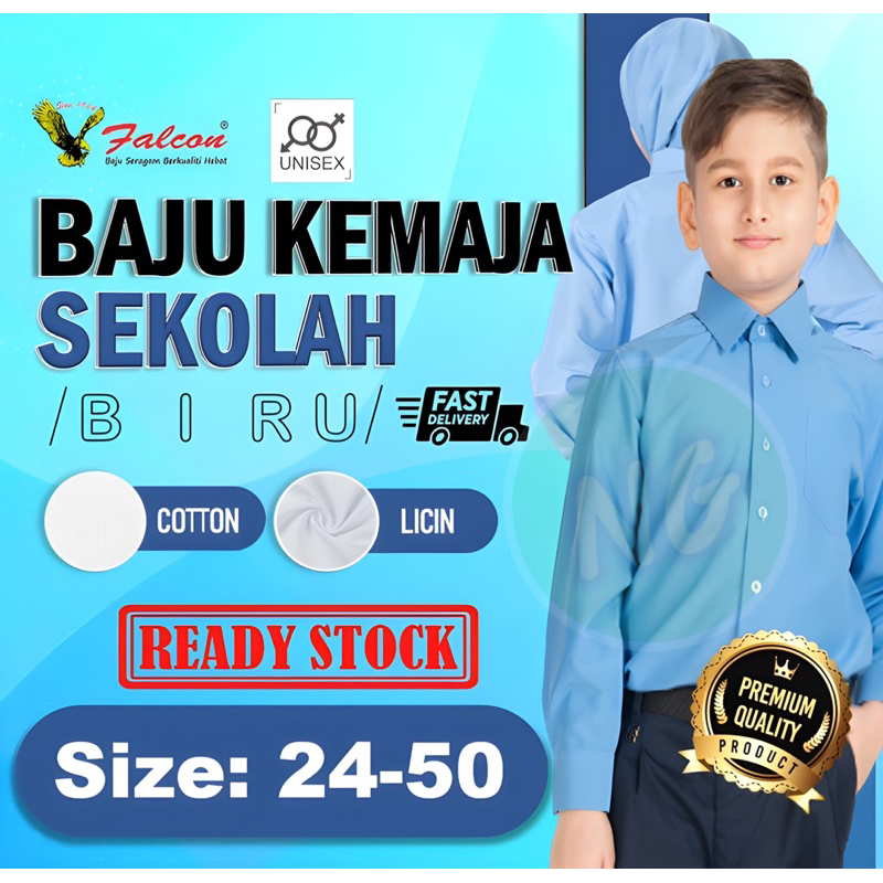 [ORIGINAL] [READY STOCK] FALCON KEMEJA BIRU PANJANG UNISEX (COTTON/322EX) (LICIN/K322) | Shopee ...