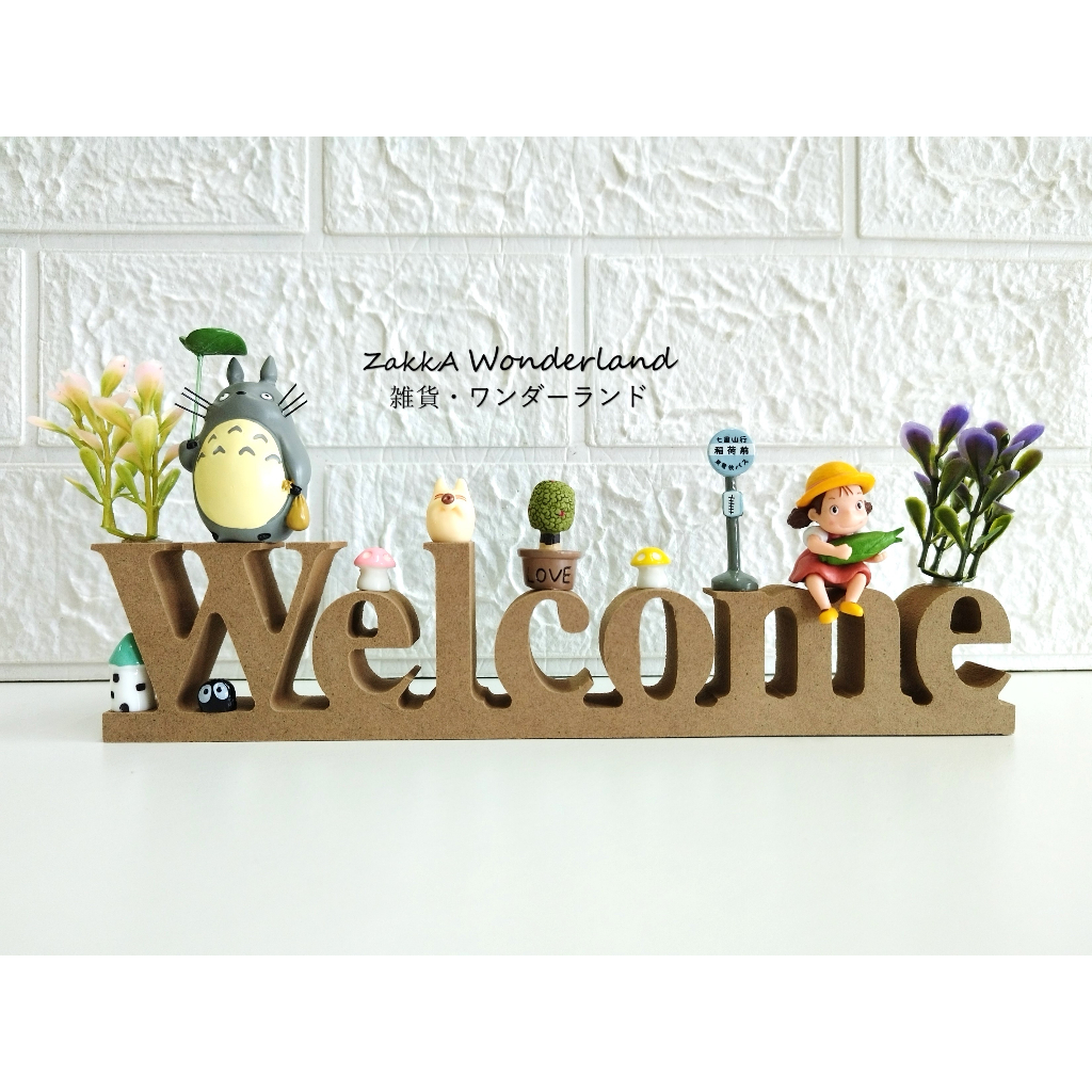 🌱 TOTORO & FRIENDS 🌱 WELCOME Sign Natural Wooden Style Deco for home ...
