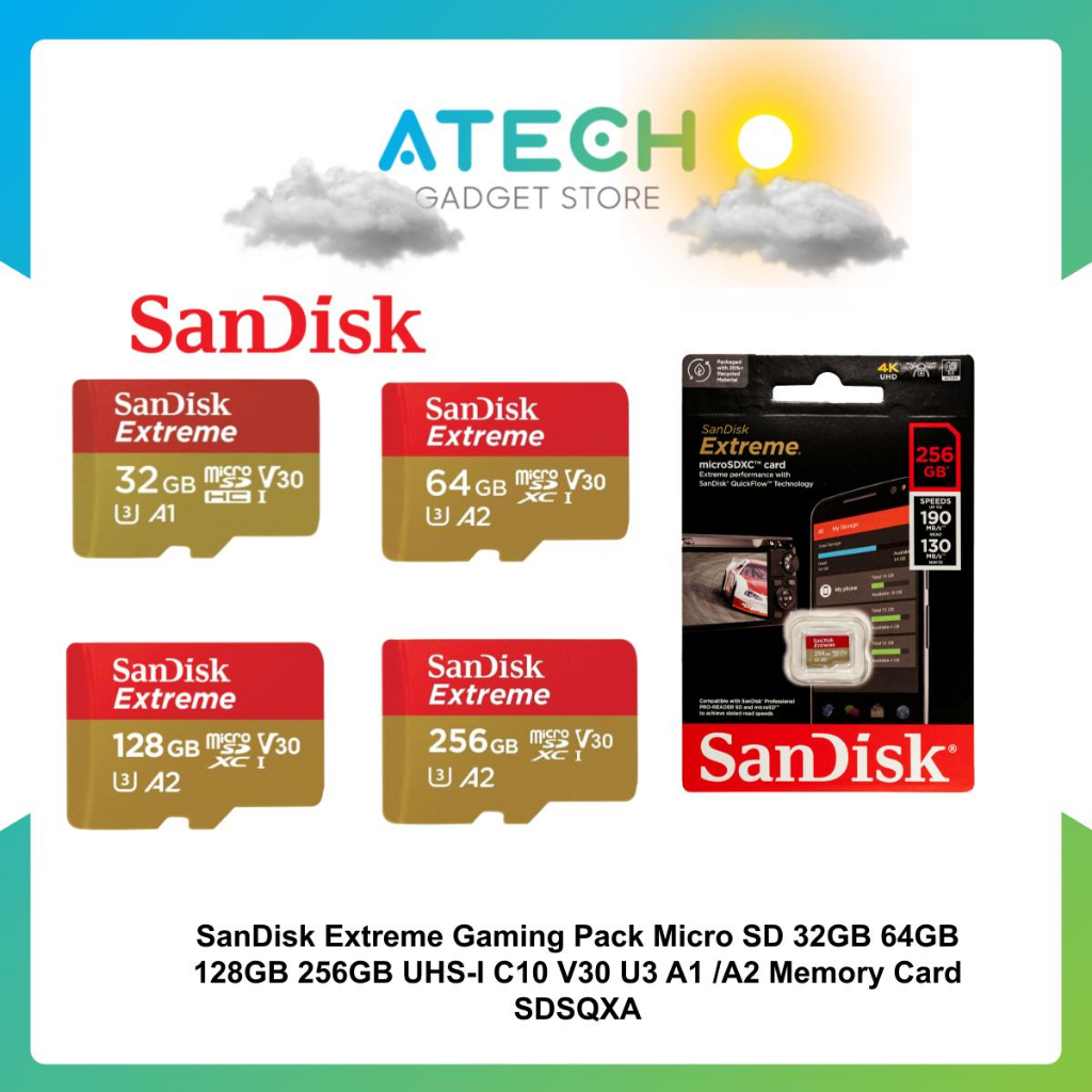 SanDisk Extreme Gaming Pack Micro SD 32GB 64GB 128GB 256GB UHS-I C10 ...
