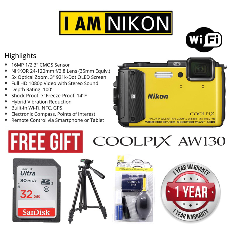 Nikon Coolpix AW130 waterproof shockproof wifi gps nfc full HD 24-120mm ...