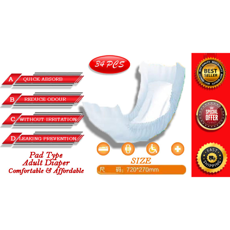 Grade A Adult Diapers (U PAD TYPE) (REPACKING 34pcs)/Bajet Lampin ...
