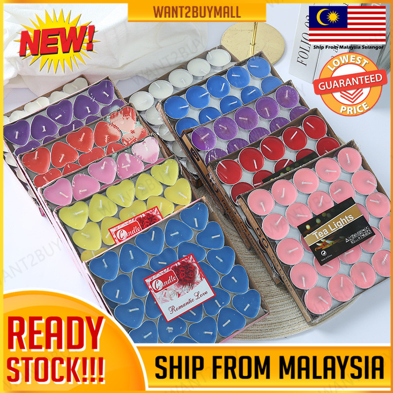 🇲🇾 50pcs Smokeless Round Love Heart Scented Tealight Small Candle Tea ...