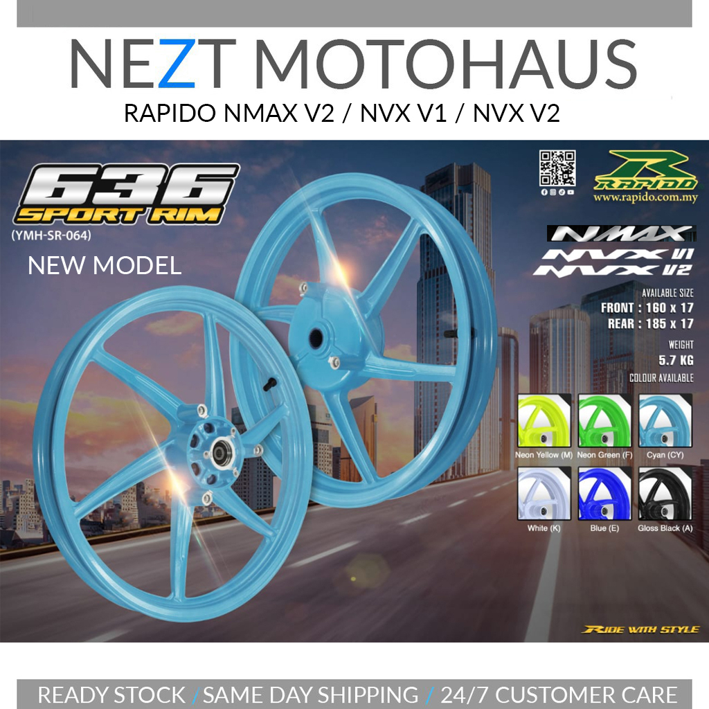 RAPIDO 636 SPORT RIM 17" NMAX V1 V2 / NVX V1 / NVX V2 RIM SUKAN 1.6F / 1.85R | Shopee Malaysia