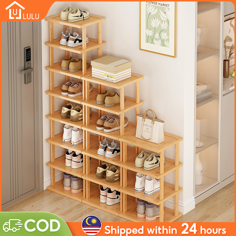 LULU Bamboo Shoe Rack Rak Kasut 5/6/7/8/9 Layers Rak Kasut Kayu Shoe ...