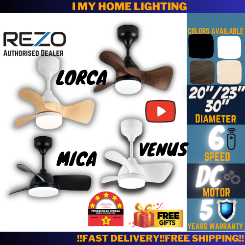 Rezo Mica Venus Lorca 20" 23" 30" mini ceiling fan DC motor 3 blade ...