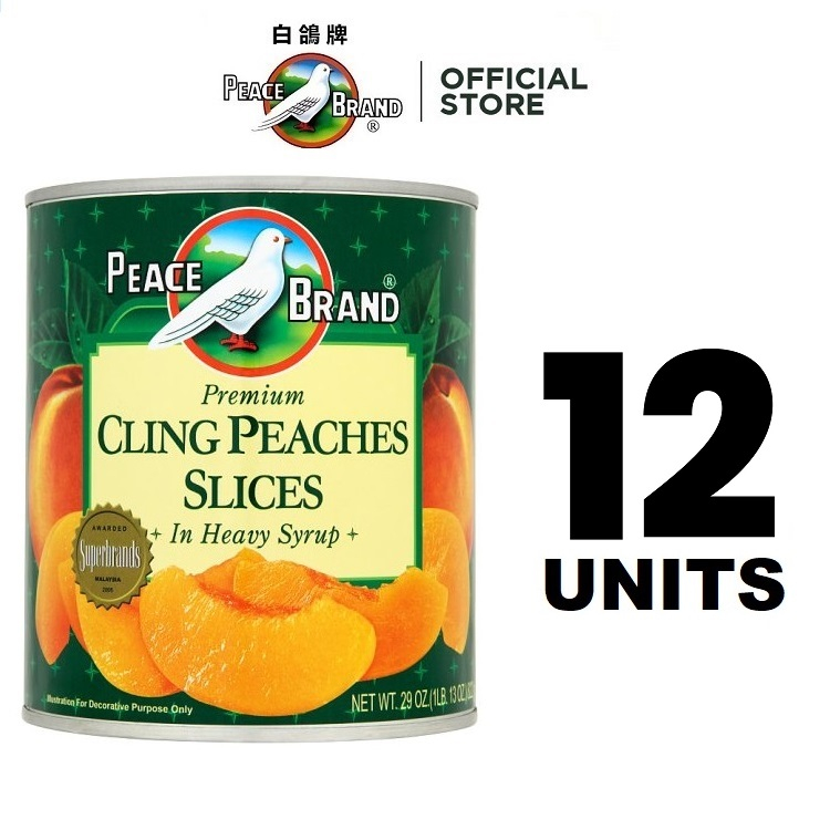 [12 CANS] PEACE BRAND Premium Cling Peaches Slices in Syrup (822g x 2 ...