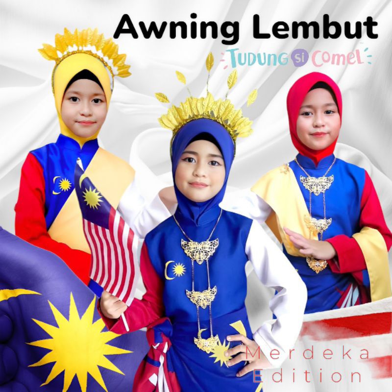 TUDUNGSICOMEL Tudung Awning Lembut Tema Merdeka Warna Jalur Gemilang ...
