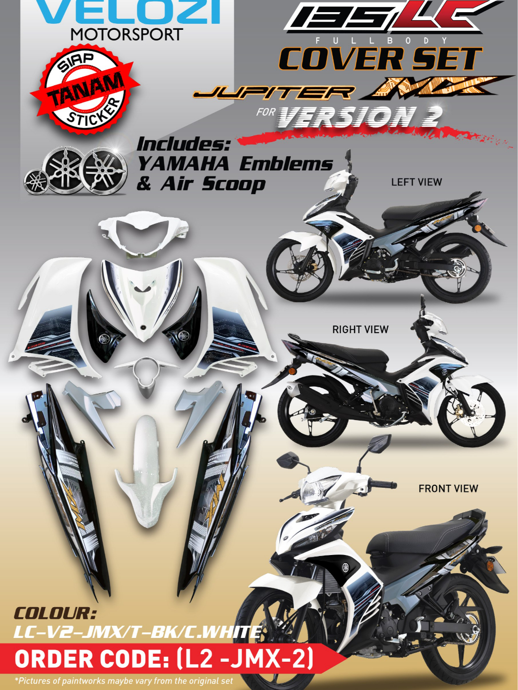 COVERSET YAMAHA LC LC135 V2 JUPITER MX BLACK CREAMY WHITE L2-JMX-2 ...