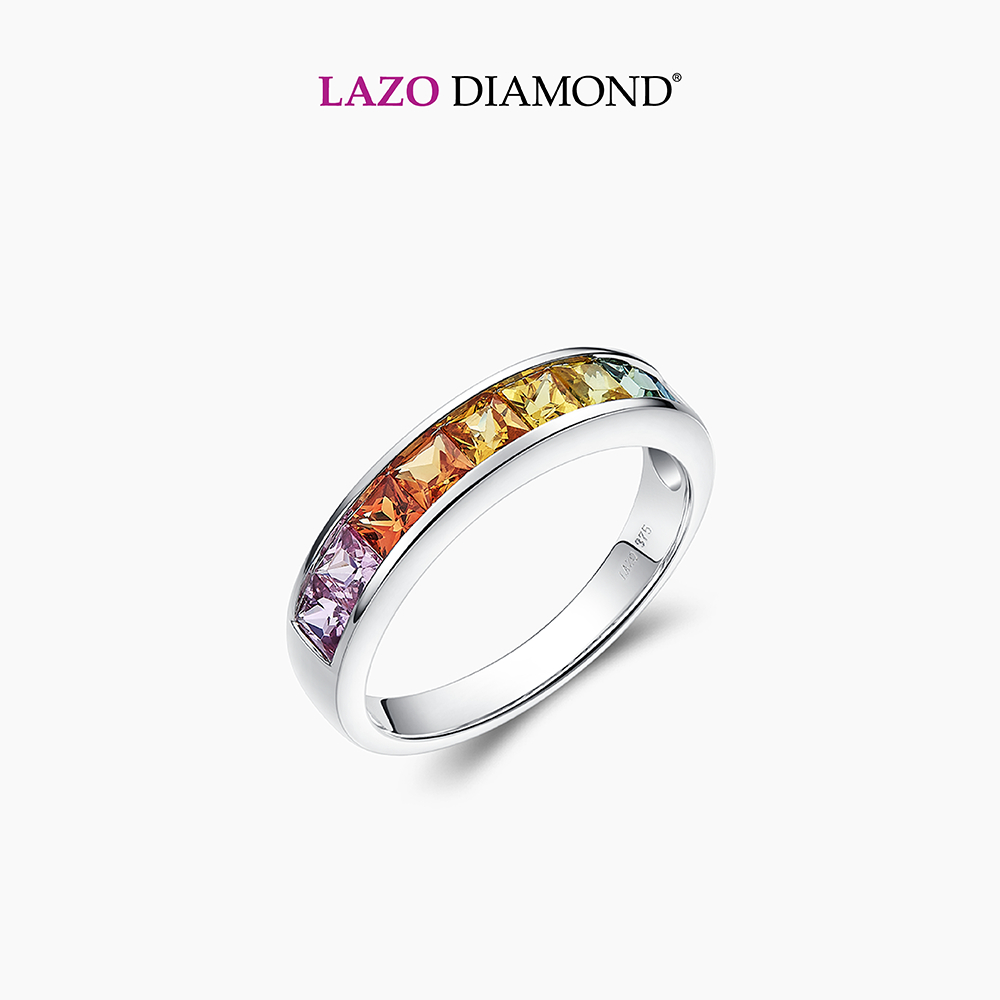 LAZO DIAMOND Channel Set Half Eternity Rainbow Sapphire Ring in 9k ...