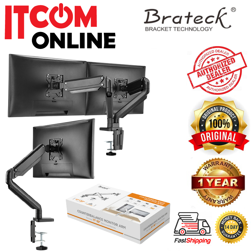 BRATECK LCD DUAL & SINGLE GAS SPRING ASSISTED MONITOR ARM UP TO 32 ...