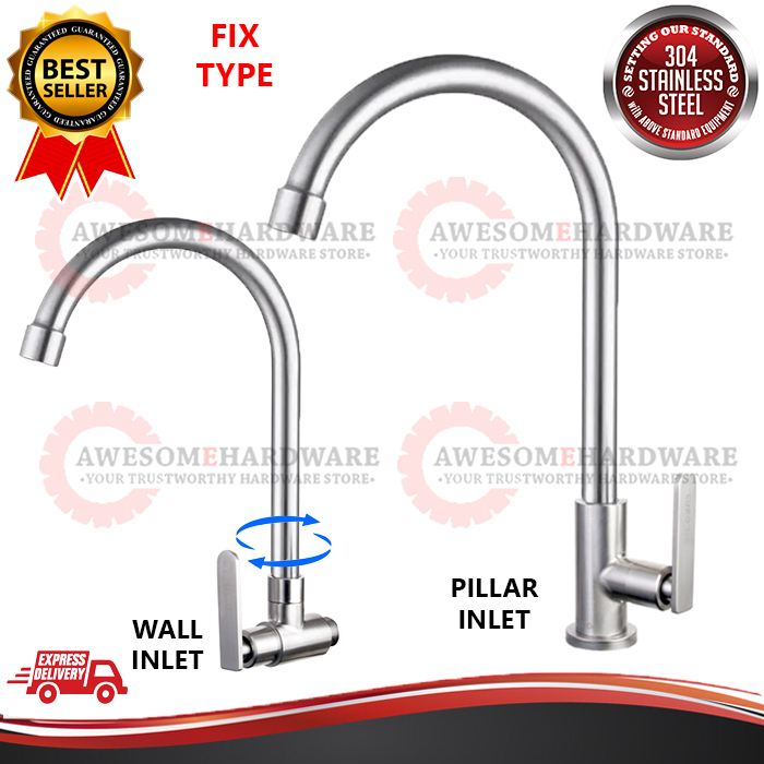 (WALL/PILLAR) 1/2" SUS304 STAINLESS STEEL COLD WATER KITCHEN SINK WATER ...