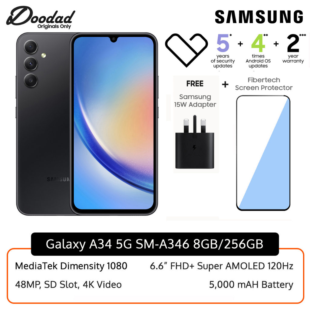 Samsung Galaxy A34 5G ( SM-A346 ) ( 8GB + 256GB ) With Screen Protector ...
