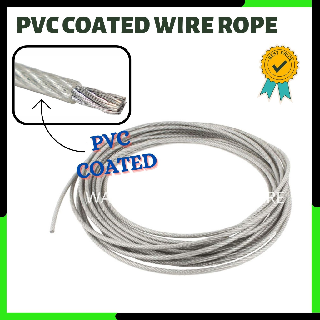 PVC Coated Galvanised Steel Wire Rope With PVC Plastic Coat Wayar Tali ...