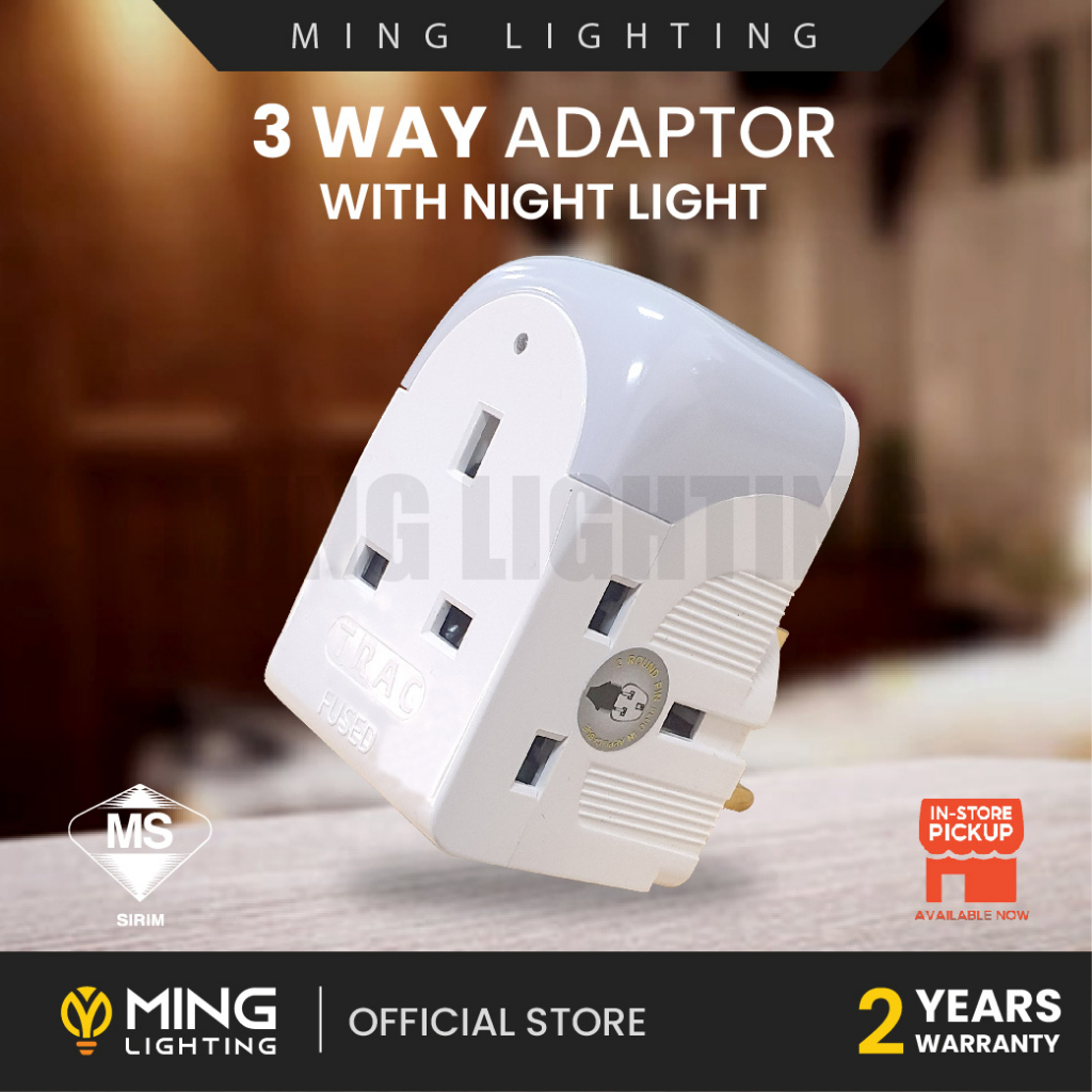 [SIRIM] TRAC 2in1 Neon 3 Way Multi Adaptor LED Night Light UK 3 Pin ...