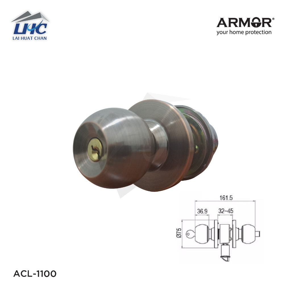 ACL-1100/AC ARMOR 60mm Stainless Steel Cylindrical Lock V/P Antique ...